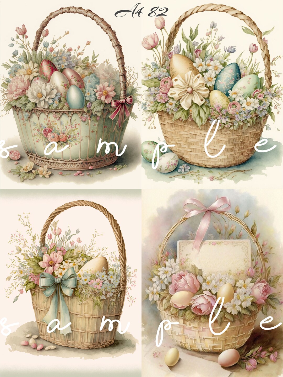 Decoupage Rice Paper A4 82 Shabby Chic Vintage Easter Baskets Floral ...