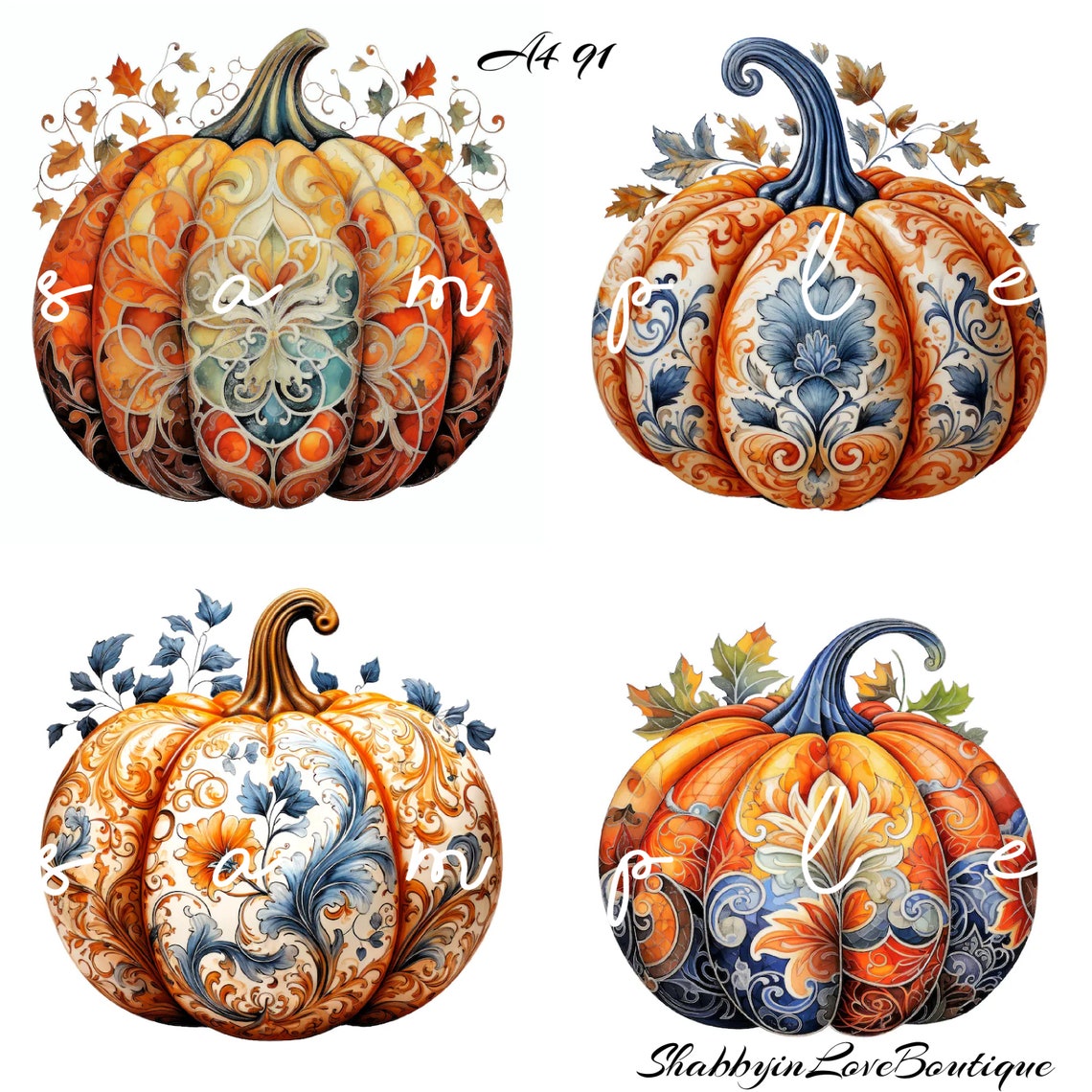 Decoupage Rice Paper, A4 91 Shabby Chic Vintage Fall Pumpkins Decoupage ...