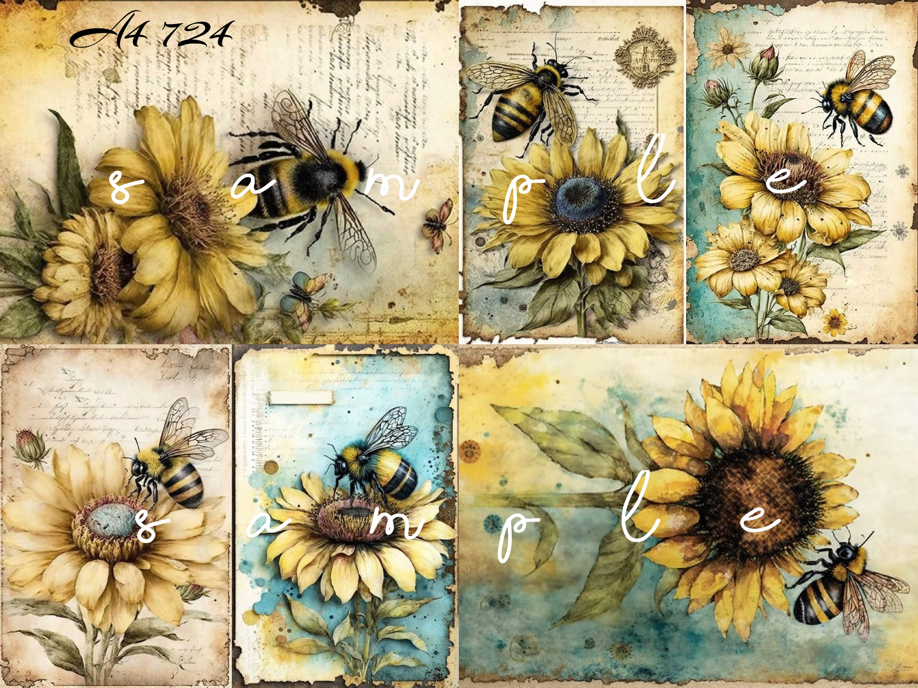 Vintage Honey Bee Sunflower Decoupage Rice Paper A4 Size - Etsy