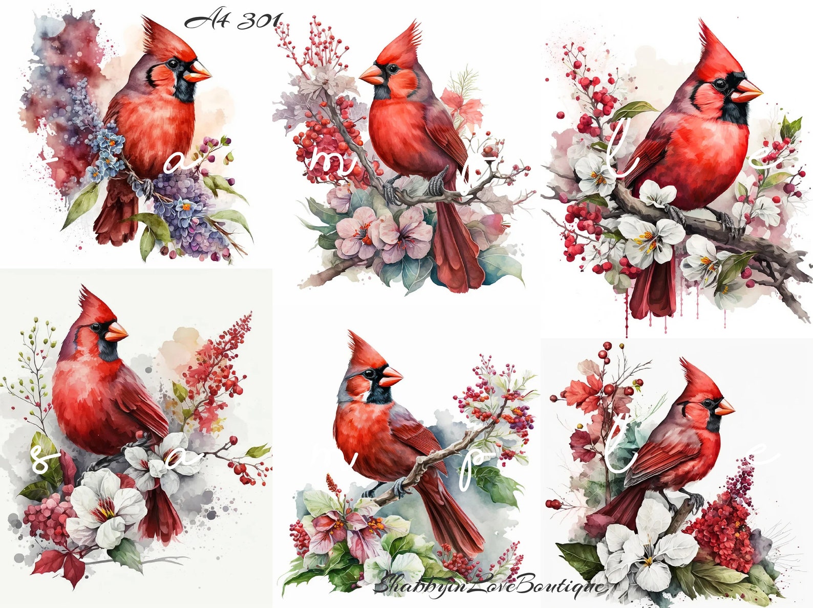 Decoupage Rice Paper, A4 301 Vintage Christmas Cardinals Decoupage ...