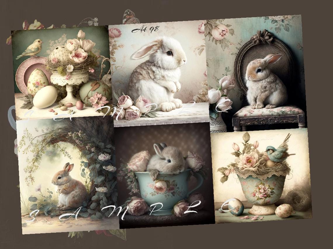 Decoupage Rice Paper, A4 98 Shabby Chic Vintage Easter Bunnies Tea Cups ...