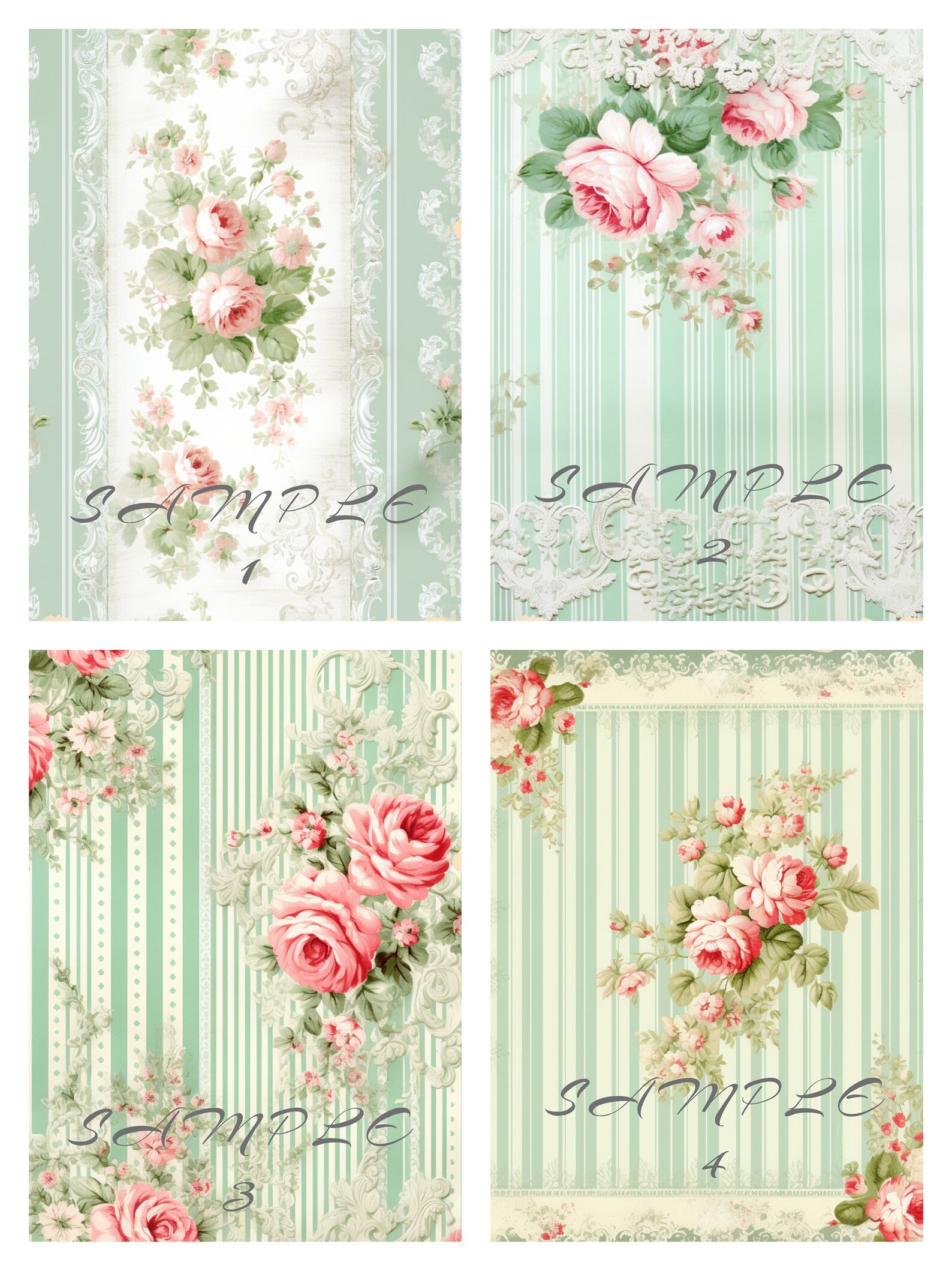 Decoupage Rice Paper, A4 Shabby Chic Vintage Pink Stripes & Roses ...