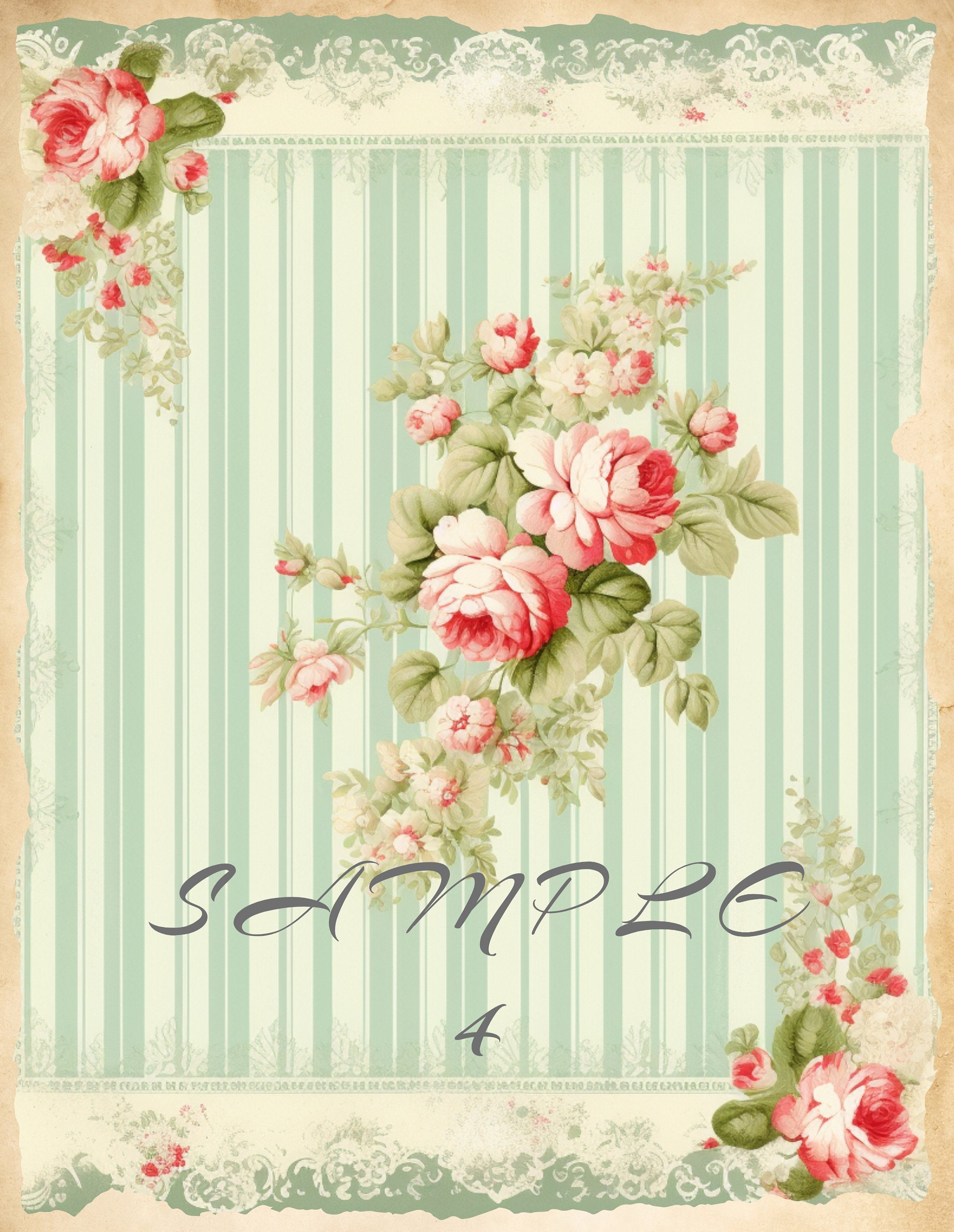 Decoupage Rice Paper, A4 Shabby Chic Vintage Pink Stripes & Roses ...