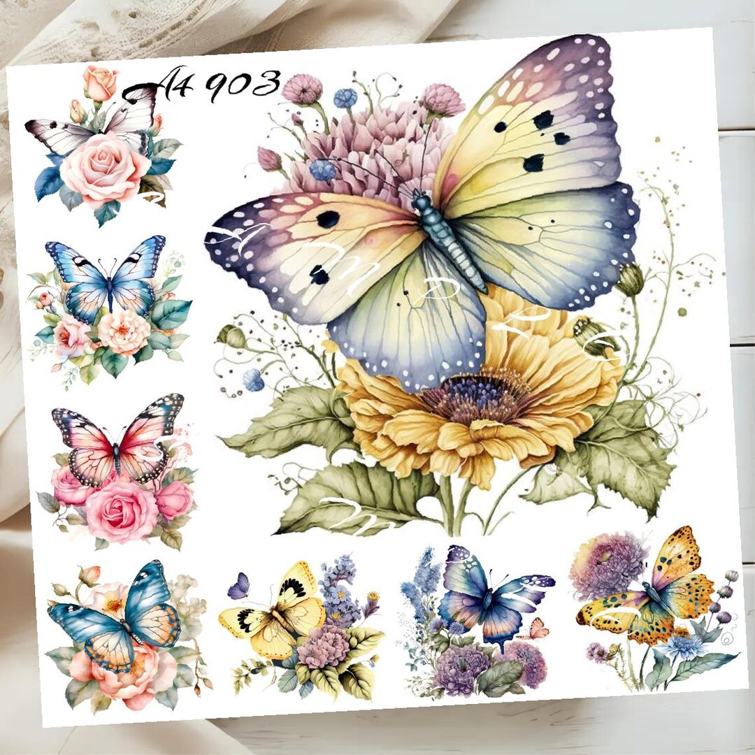 Shabby Chic Butterflies and Roses Rice Paper for Decoupage (A4) - Etsy
