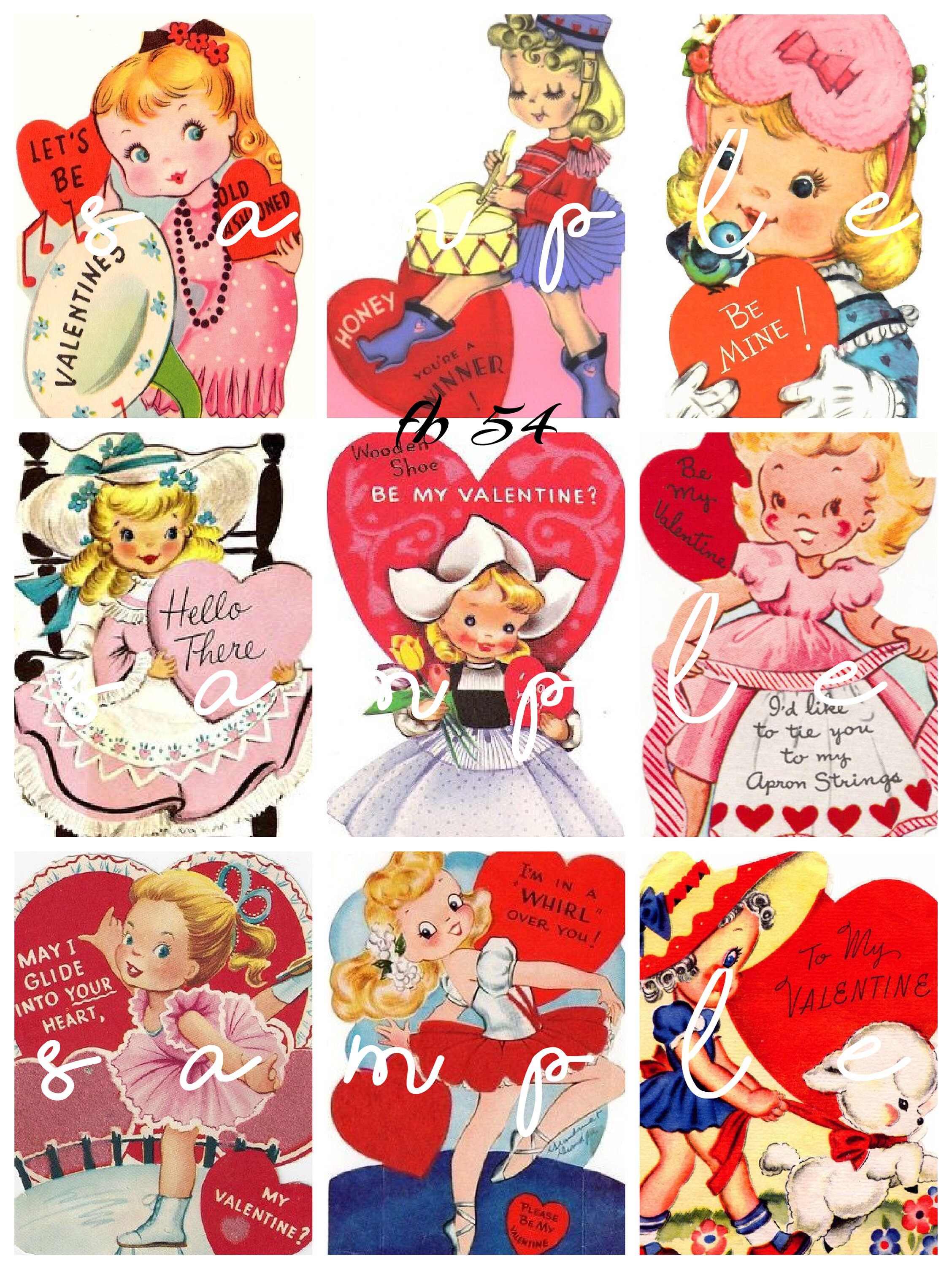 Vintage Retro 50's Valentine's Day Cards 9 2 1/4 X 3 approx. Prints on ...