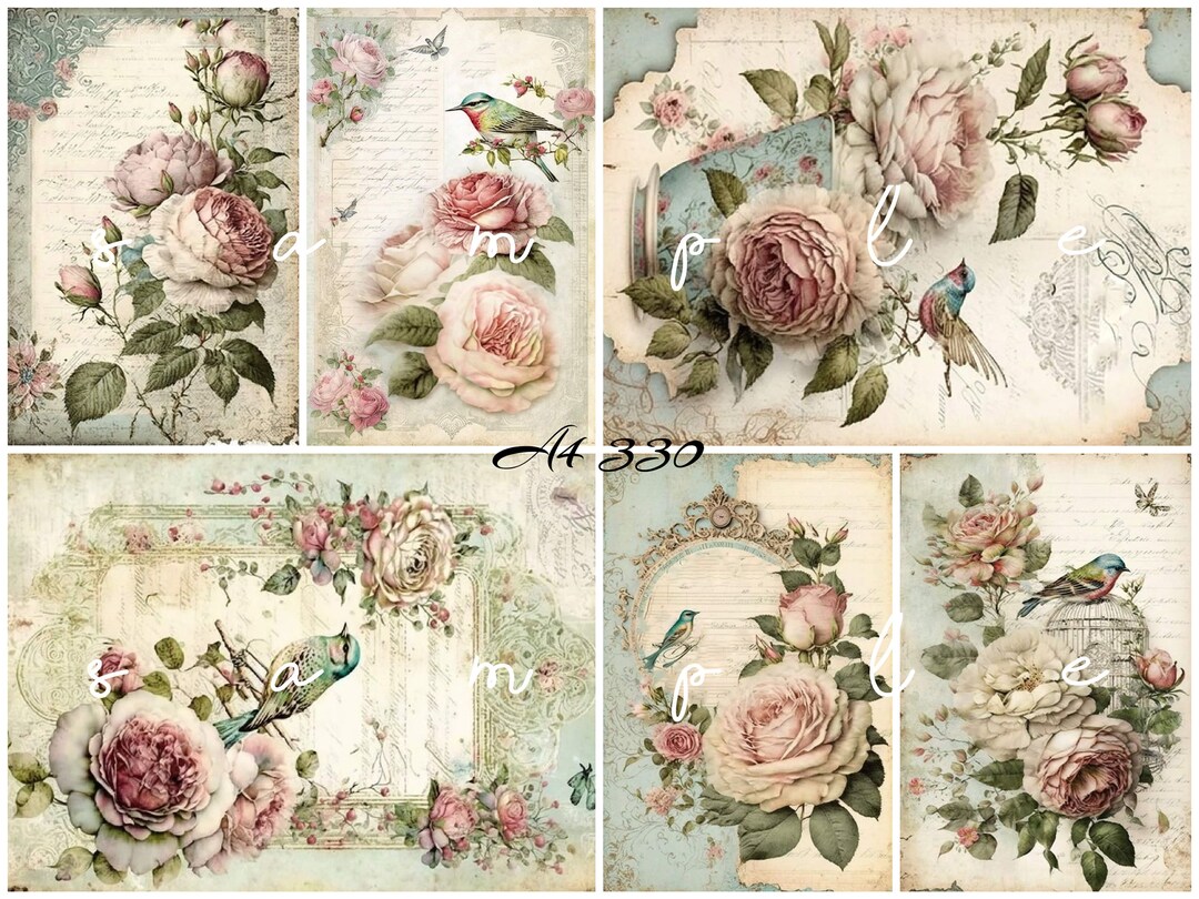 Decoupage Rice Paper, A4 330 Shabby Chic Vintage Birds & Roses ...