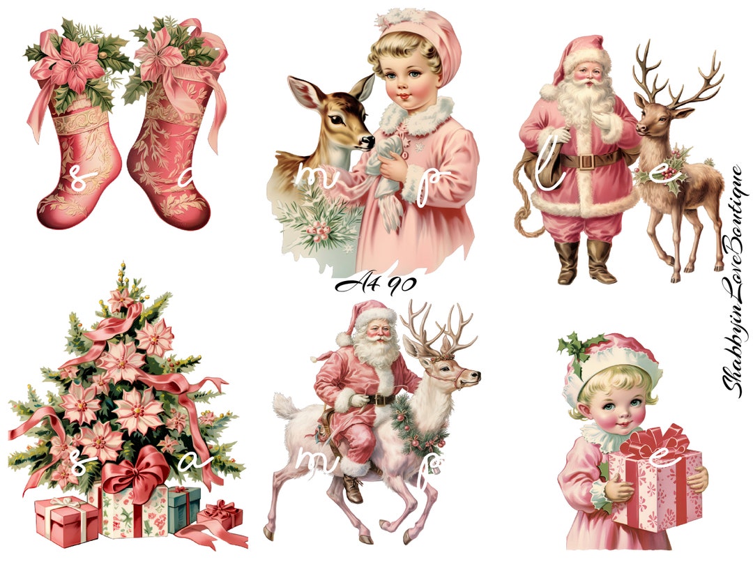 Decoupage Rice Paper, A4 90 Shabby Chic Vintage Pink Christmas ...