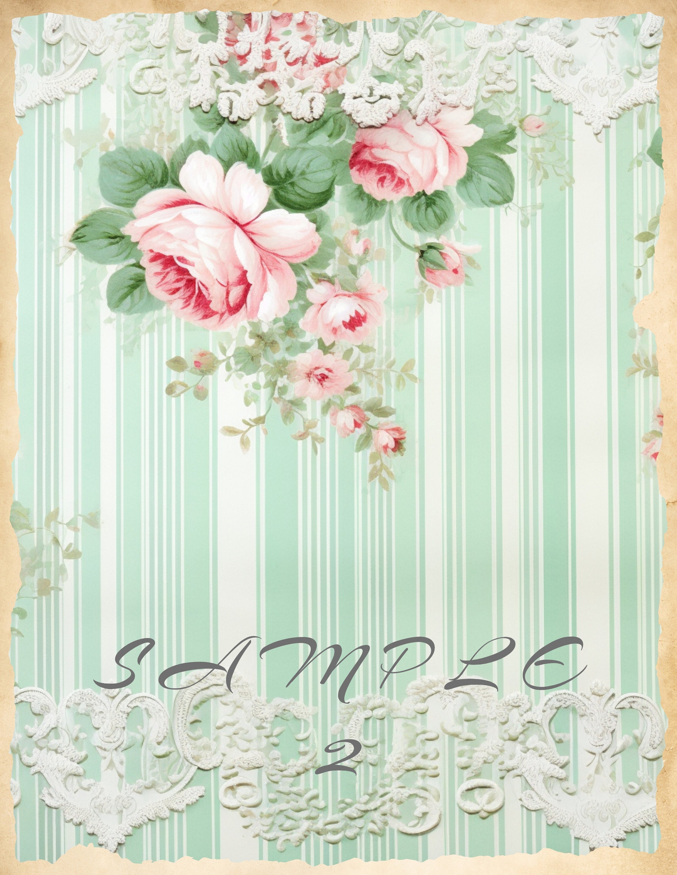 Decoupage Rice Paper, A4 Shabby Chic Vintage Pink Stripes & Roses ...