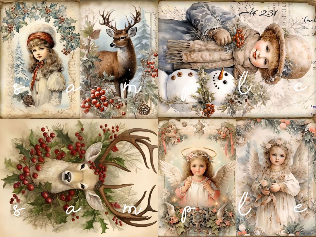 Decoupage Rice Paper, A4 231 Vintage Christmas Angels Children Reindeer ...