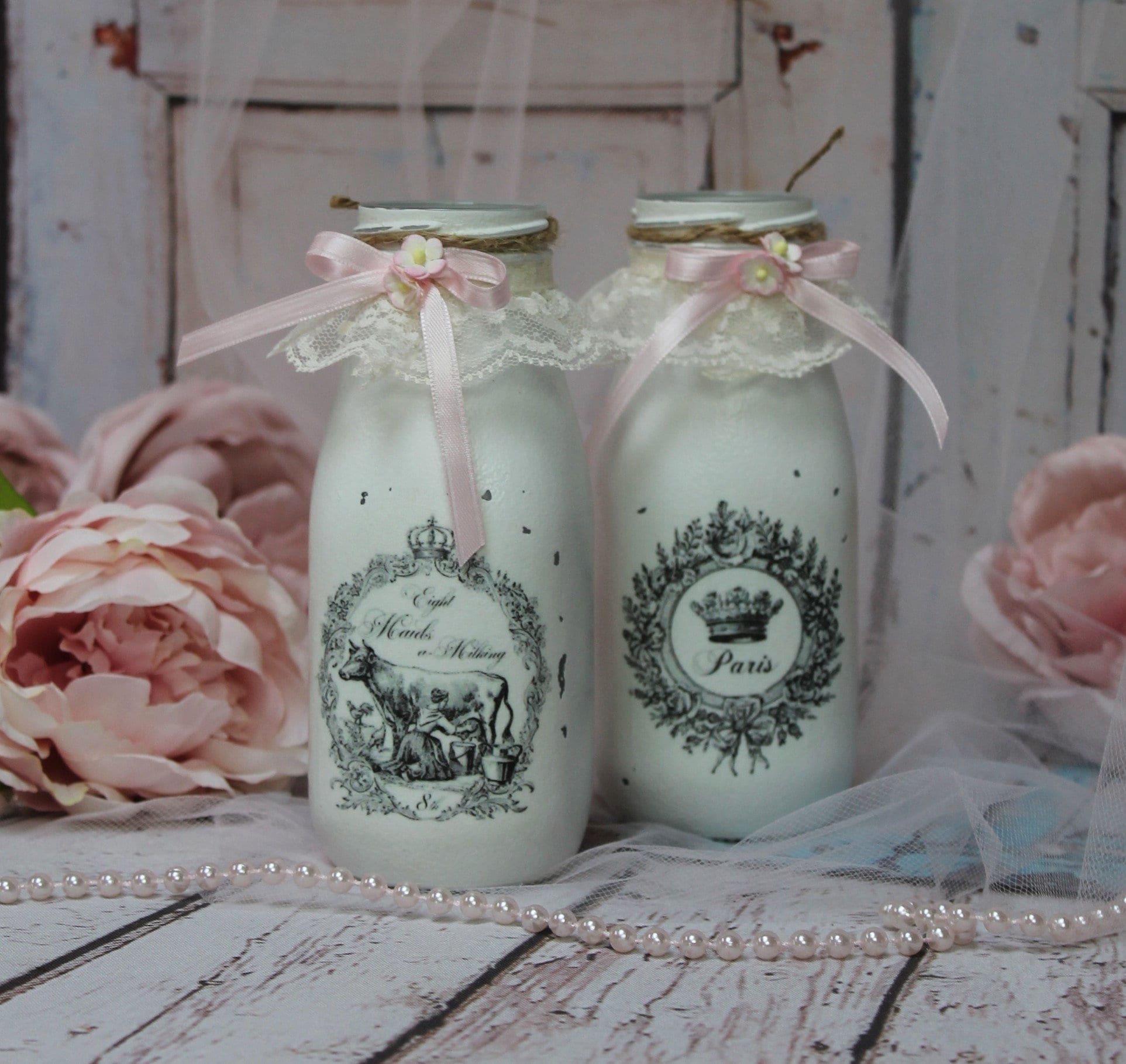 Vintage Farmhouse French Country Decorative Milk Bottles Set of Two ...