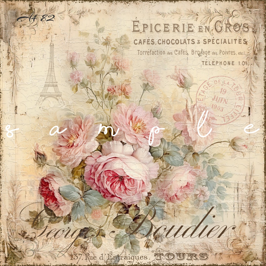 Decoupage Rice Paper, A4 82 Shabby Chic Vintage French Roses Decoupage ...