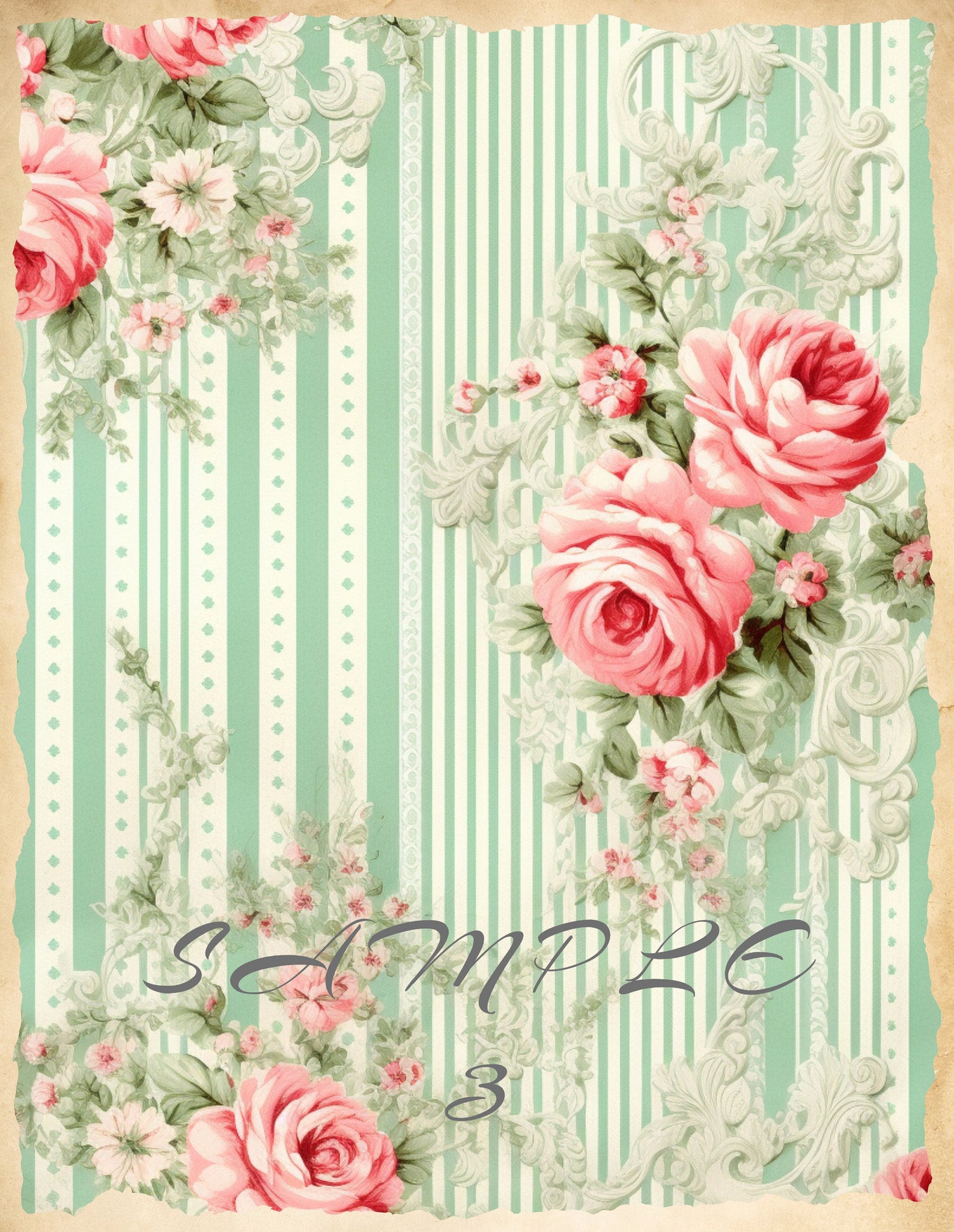 Decoupage Rice Paper, A4 Shabby Chic Vintage Pink Stripes & Roses ...