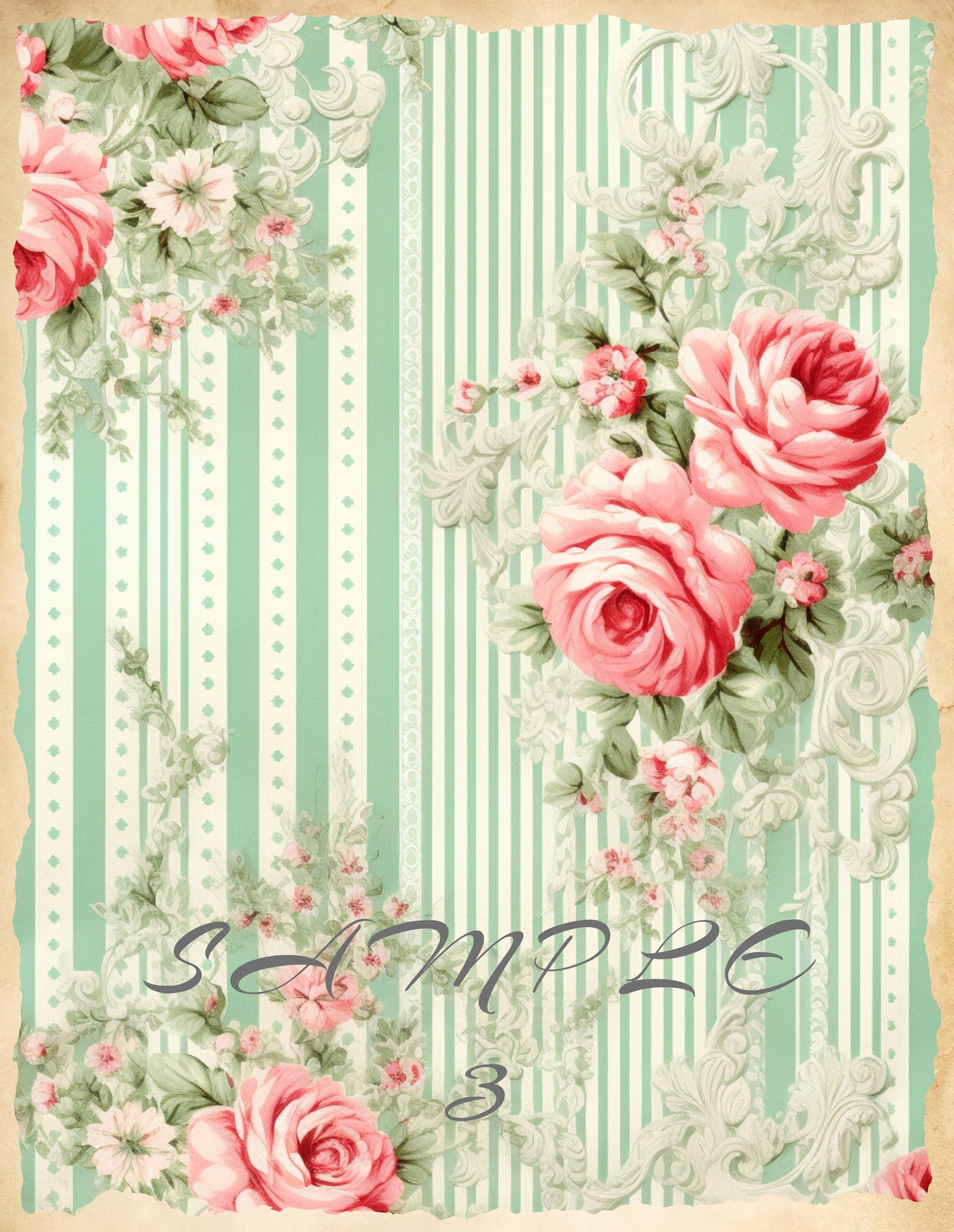 Decoupage Rice Paper, A4 Shabby Chic Vintage Pink Stripes & Roses ...