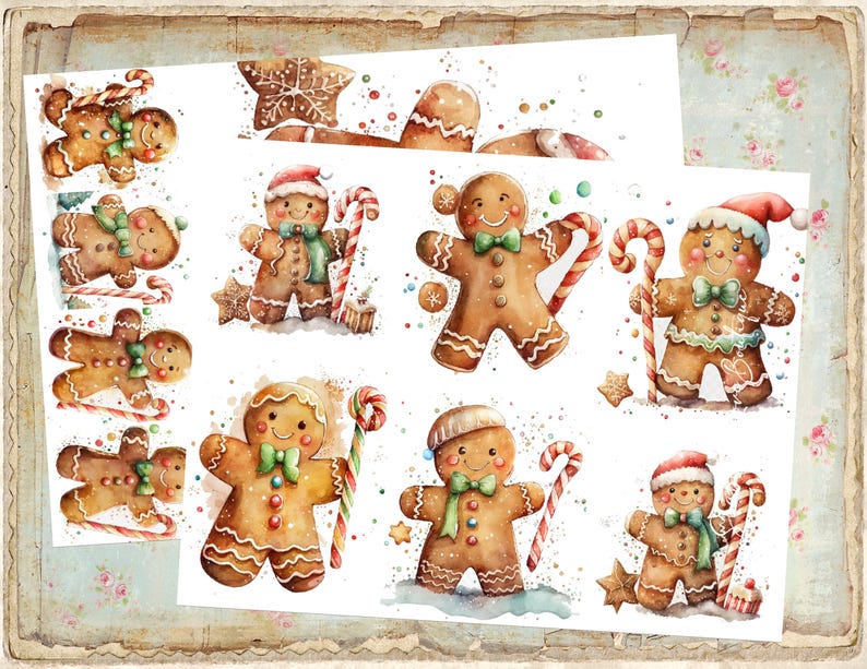 Vintage Christmas Gingerbread Man Rice Paper for Decoupage A4 Size Set ...
