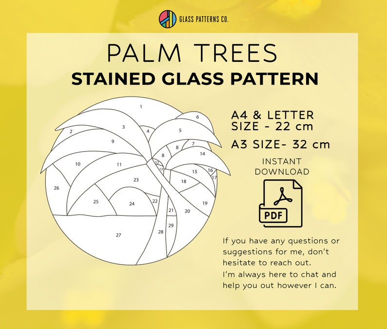 Palm Trees Pattern Stained Glass DIGITAL DOWNLOAD Beginner Lagoon Glass Decor Suncatcher - Etsy