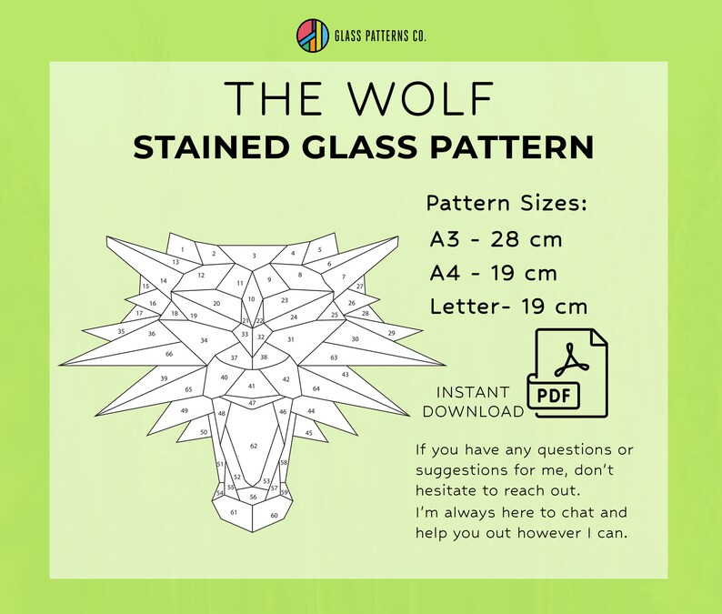 Grey Wolf Pattern Stained Glass | DIGITAL DOWNLOAD | Beginner | Pdf ...