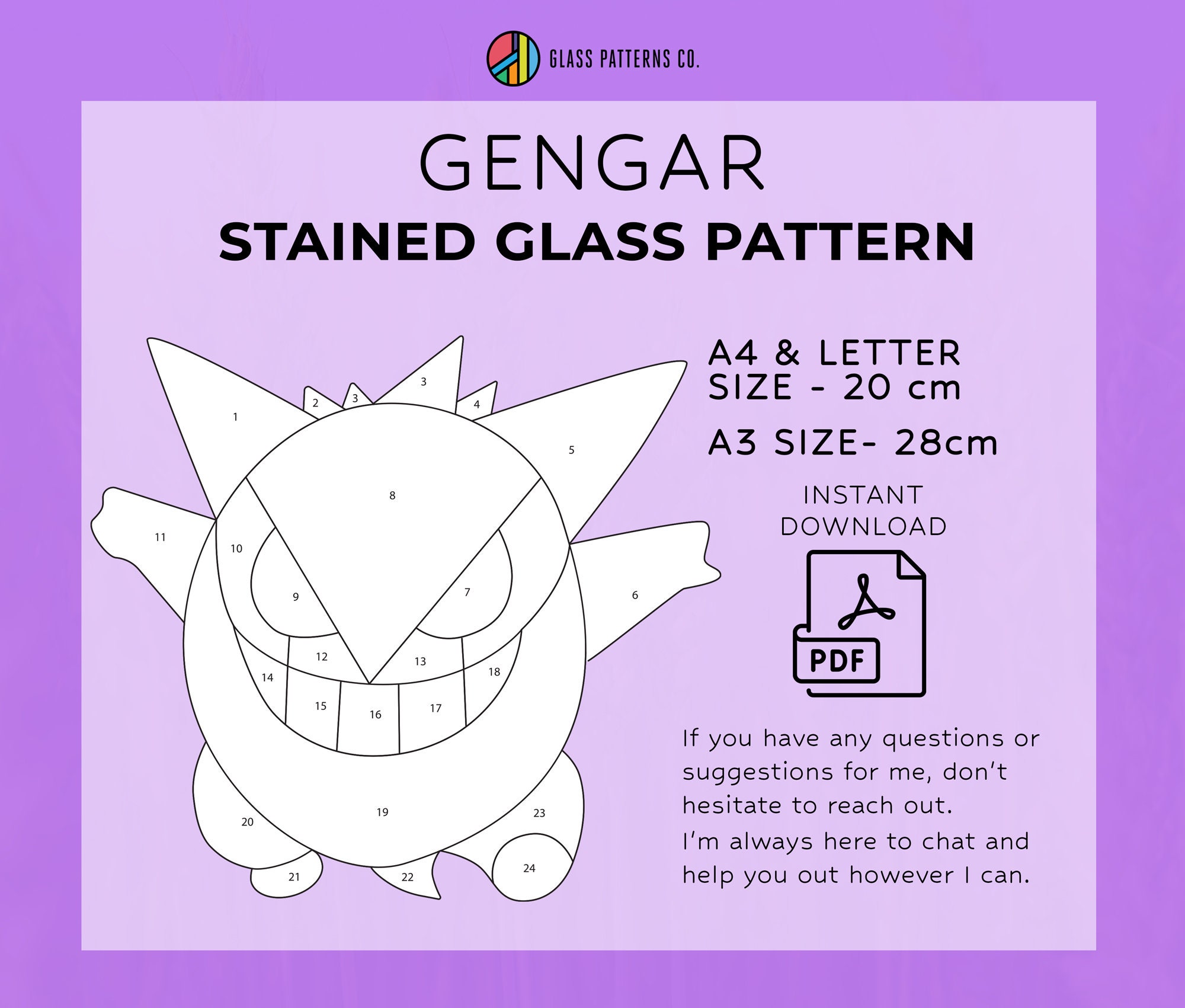 Gengar Stained Glass Pattern | DIGITAL DOWNLOAD | Pokemon| Beginner ...