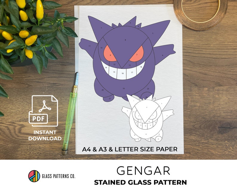 Gengar Stained Glass Pattern | DIGITAL DOWNLOAD | Pokemon| Beginner ...