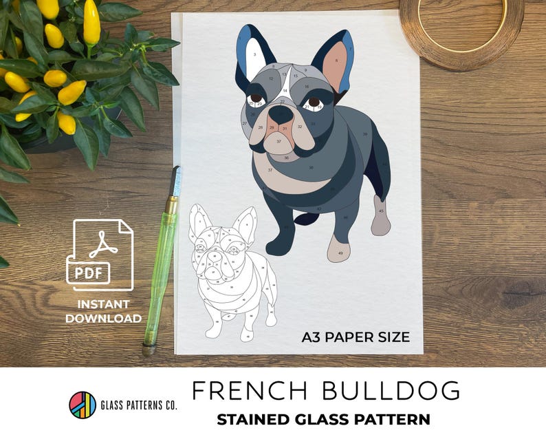 French Bulldog Stained Glass Pattern | Animal Design | Dog Suncatcher ...