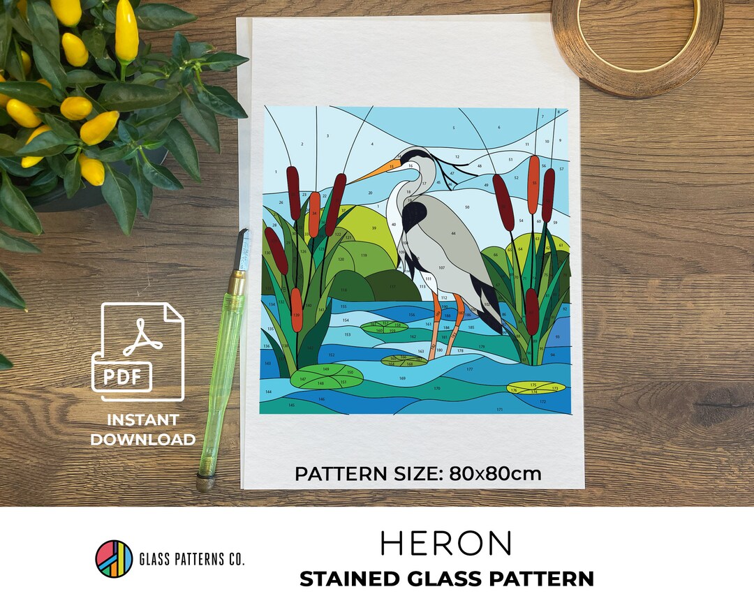 Grey Heron Stained Glass Pattern | Instant DOWNLOAD | Bird Suncatcher ...