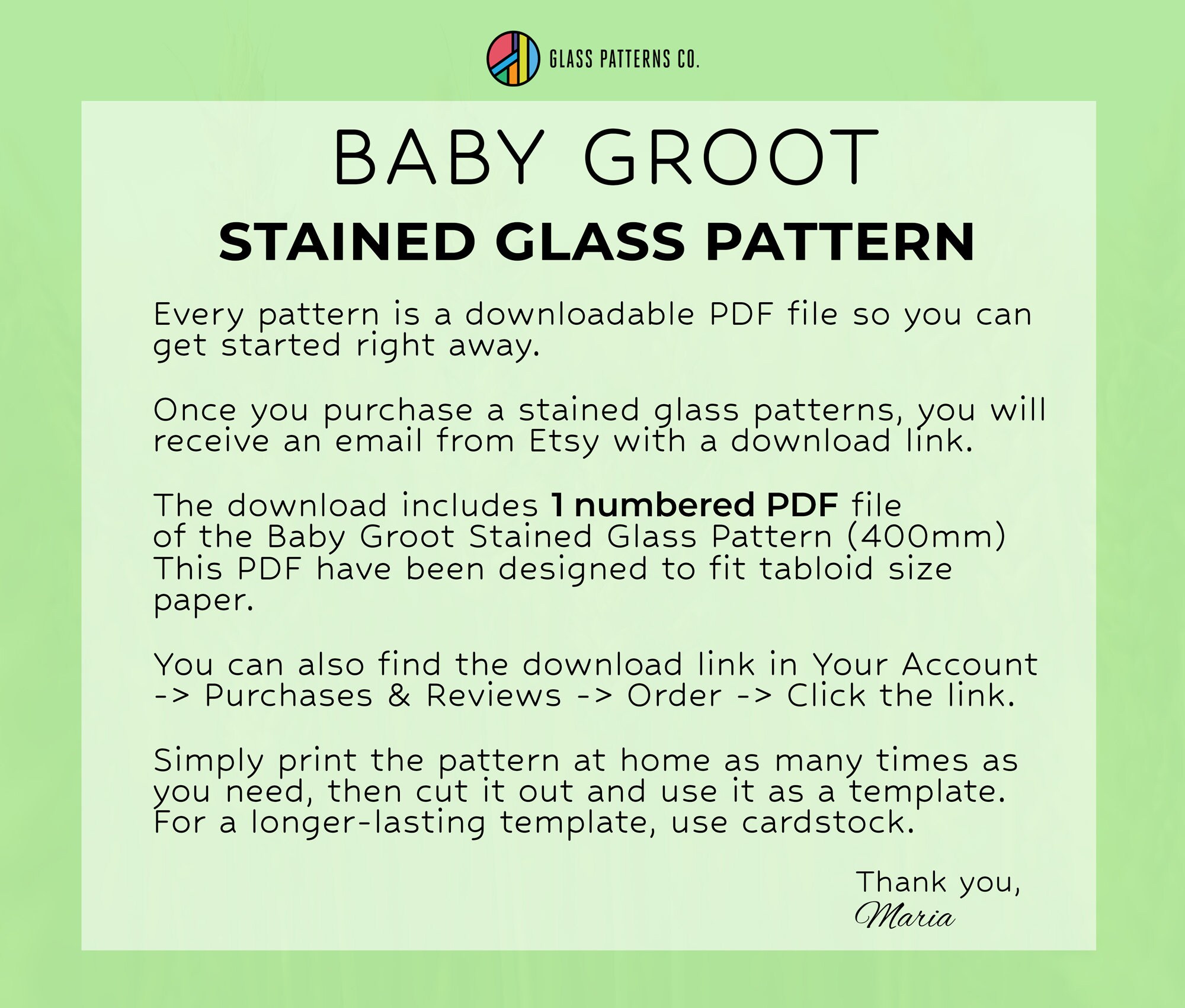Baby Groot Pattern Stained Glass DIGITAL DOWNLOAD PDF Marvel Guardians ...