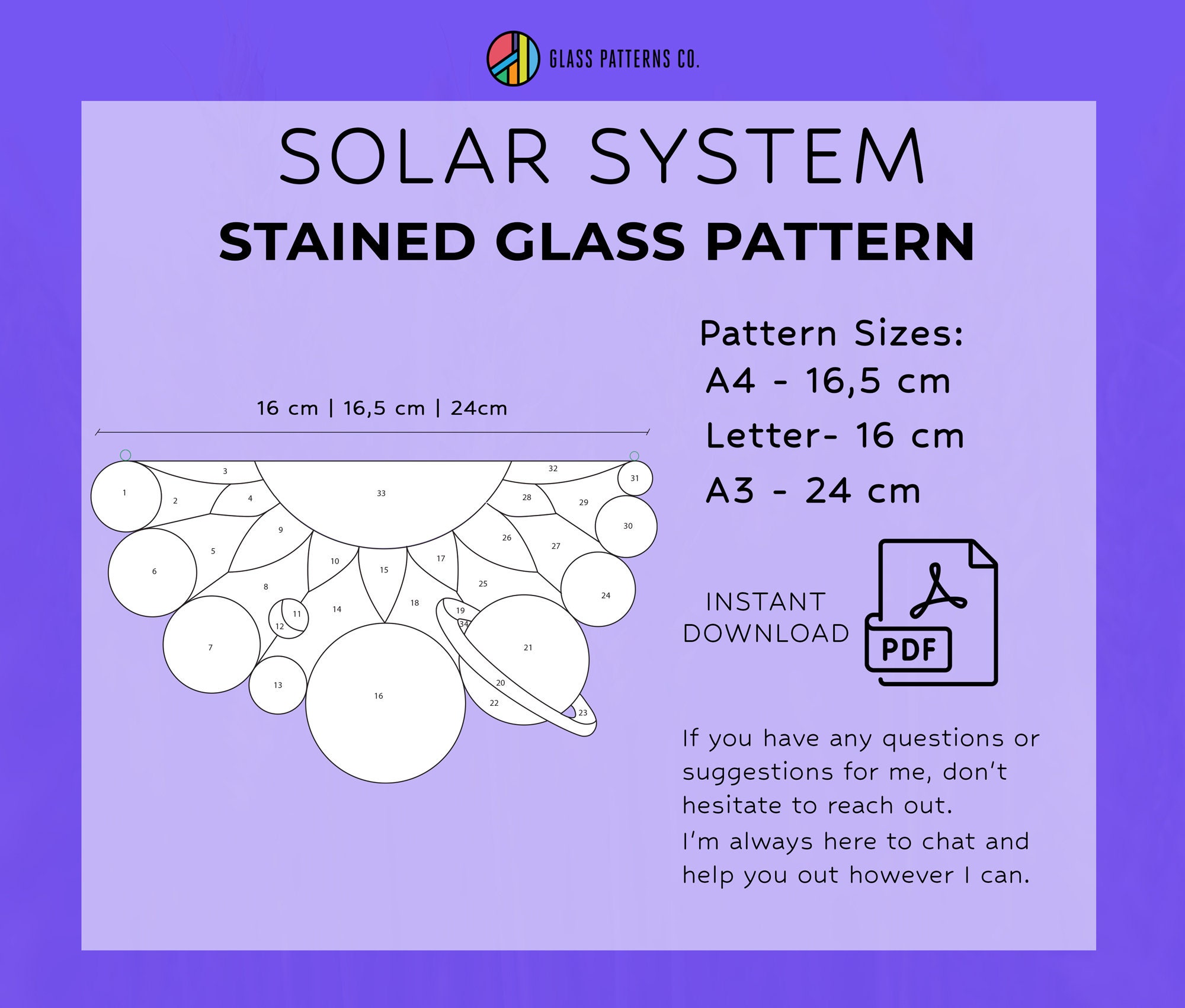 Solar System Stained Glass Pattern DIGITAL DOWNLOAD Planet Home Decor ...