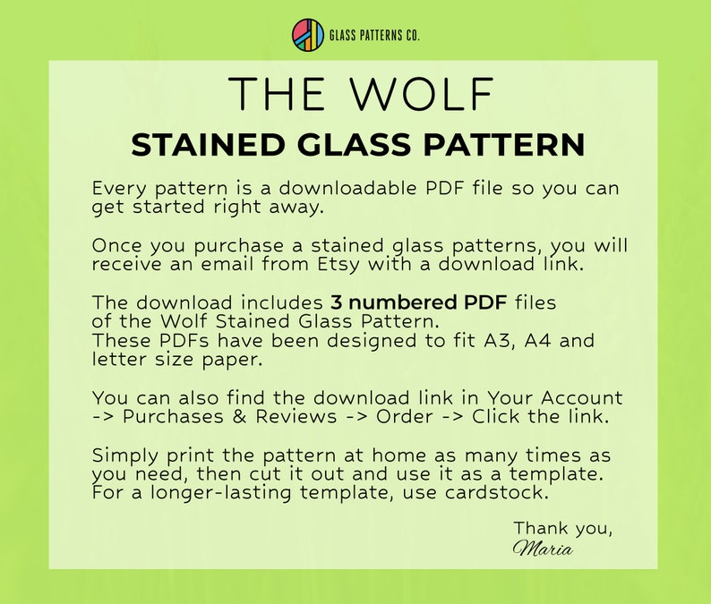 Grey Wolf Pattern Stained Glass | DIGITAL DOWNLOAD | Beginner | Pdf ...