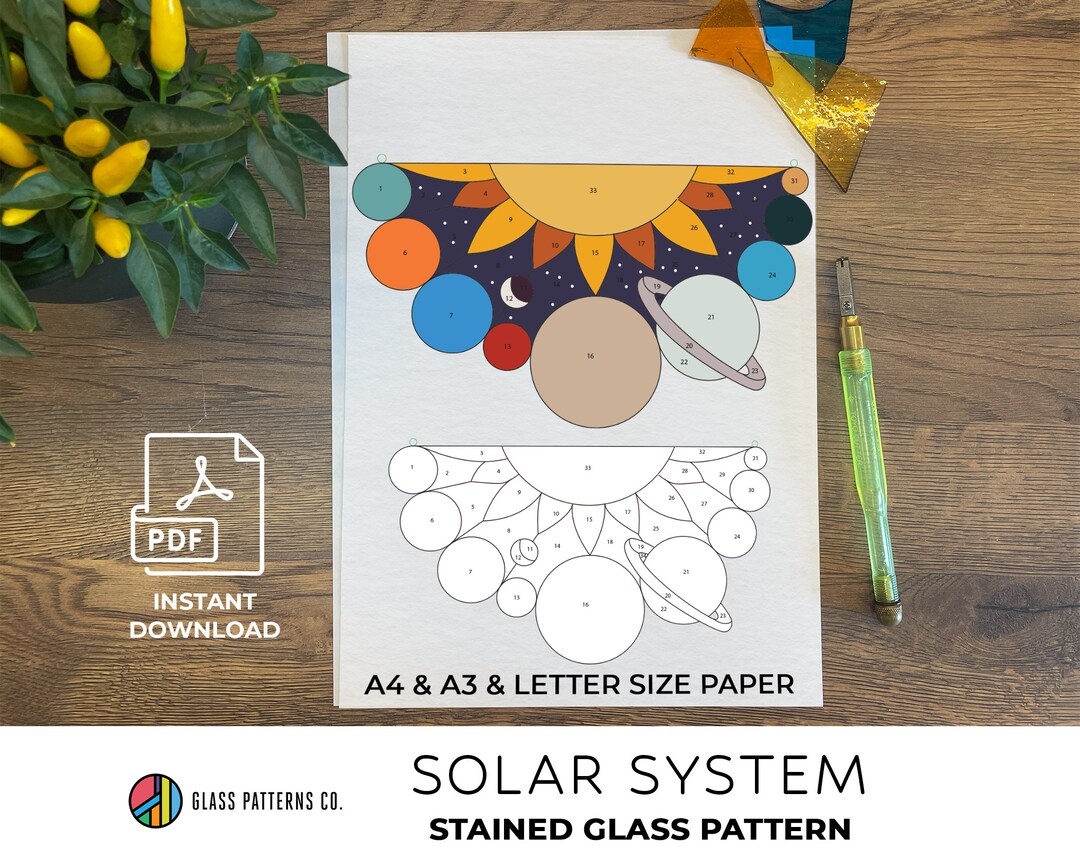 Solar System Stained Glass Pattern DIGITAL DOWNLOAD Planet Home Decor ...
