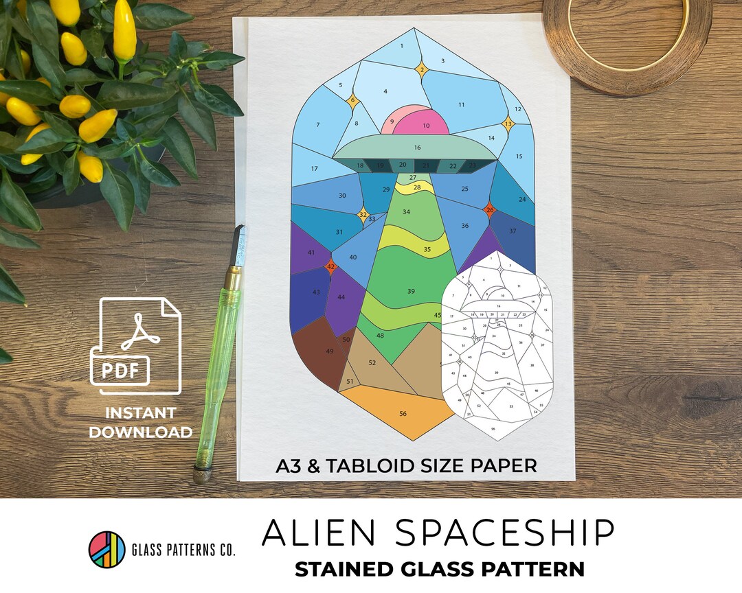 Alien Spaceship Stained Glass Pattern | UFO | DIGITAL Download ...