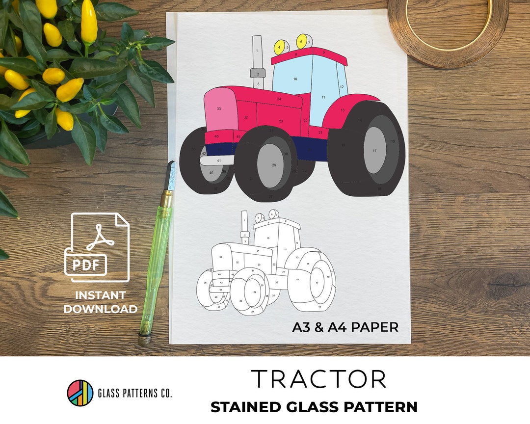 Tractor Stained Glass Pattern | Farm Vehicle Suncatcher | Digital ...