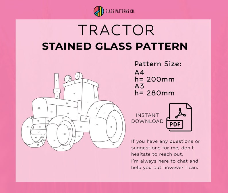Tractor Stained Glass Pattern | Farm Vehicle Suncatcher | Digital ...
