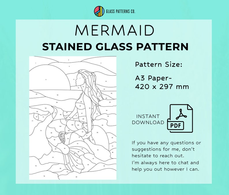 Mermaid Stained Glass Pattern | Siren | Water Nymph | Suncatcher | Home ...