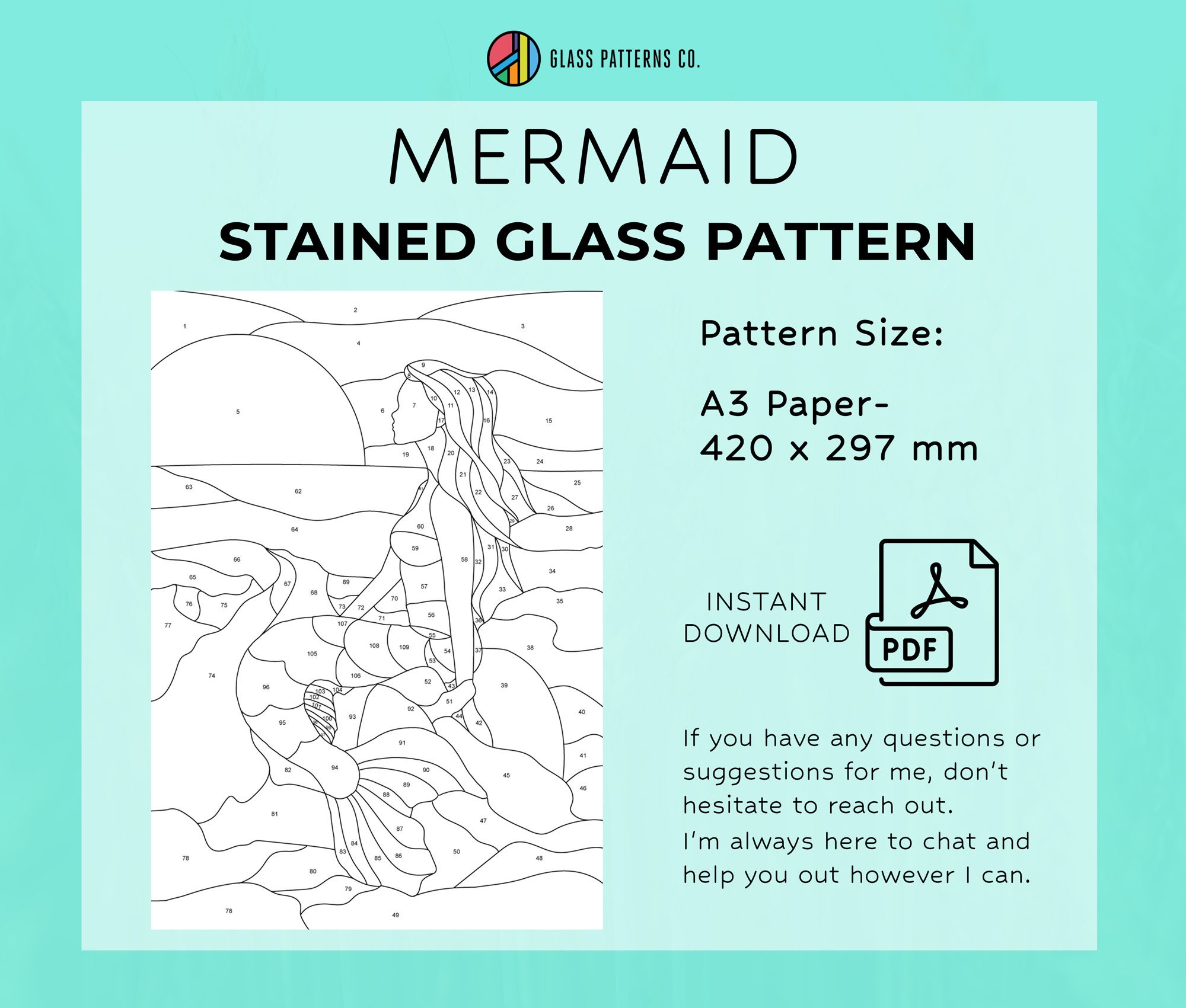 Mermaid Stained Glass Pattern | Siren | Water Nymph | Suncatcher | Home ...