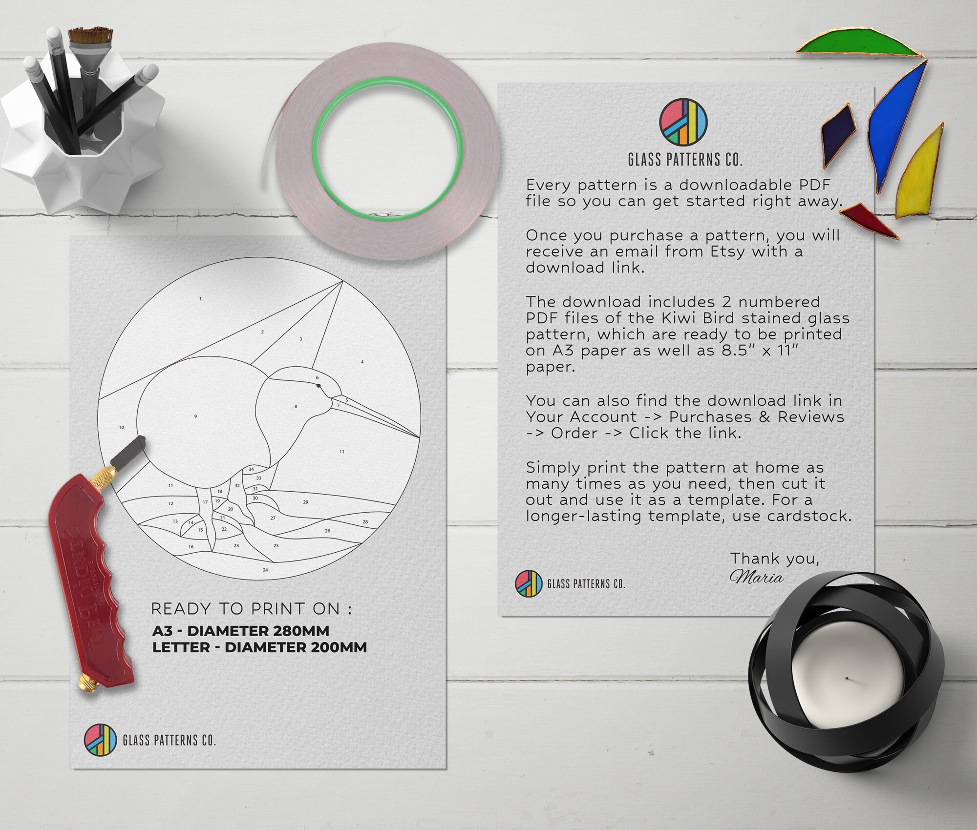 Kiwi Bird Pattern | Stained Glass | DIGITAL DOWNLOAD | DIY | Home Decor ...