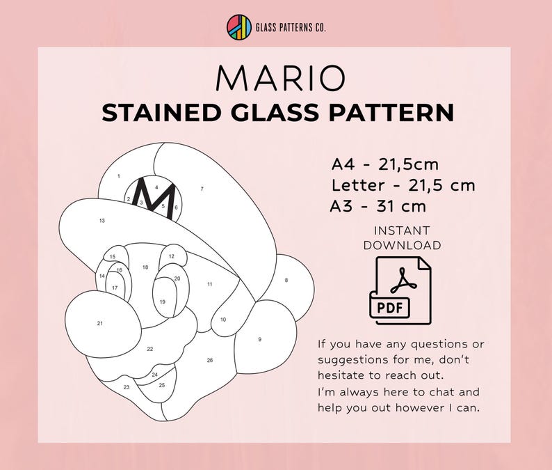 Super Mario | Stained Glass | DIGITAL DOWNLOAD | PDF | A4 | A3 | Letter ...