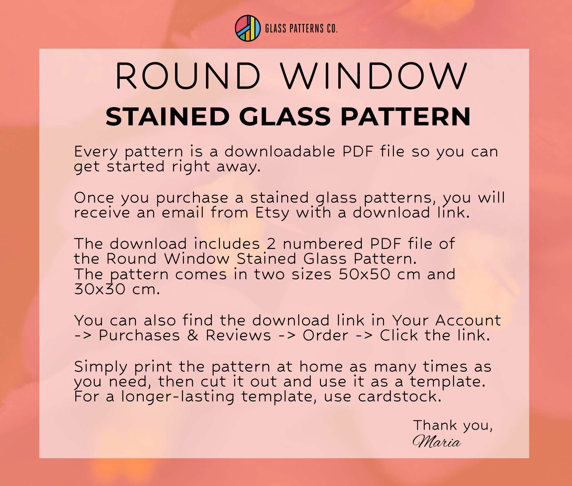 Round Stained Glass Pattern Window Table Top INSTANT DOWNLOAD PDF ...
