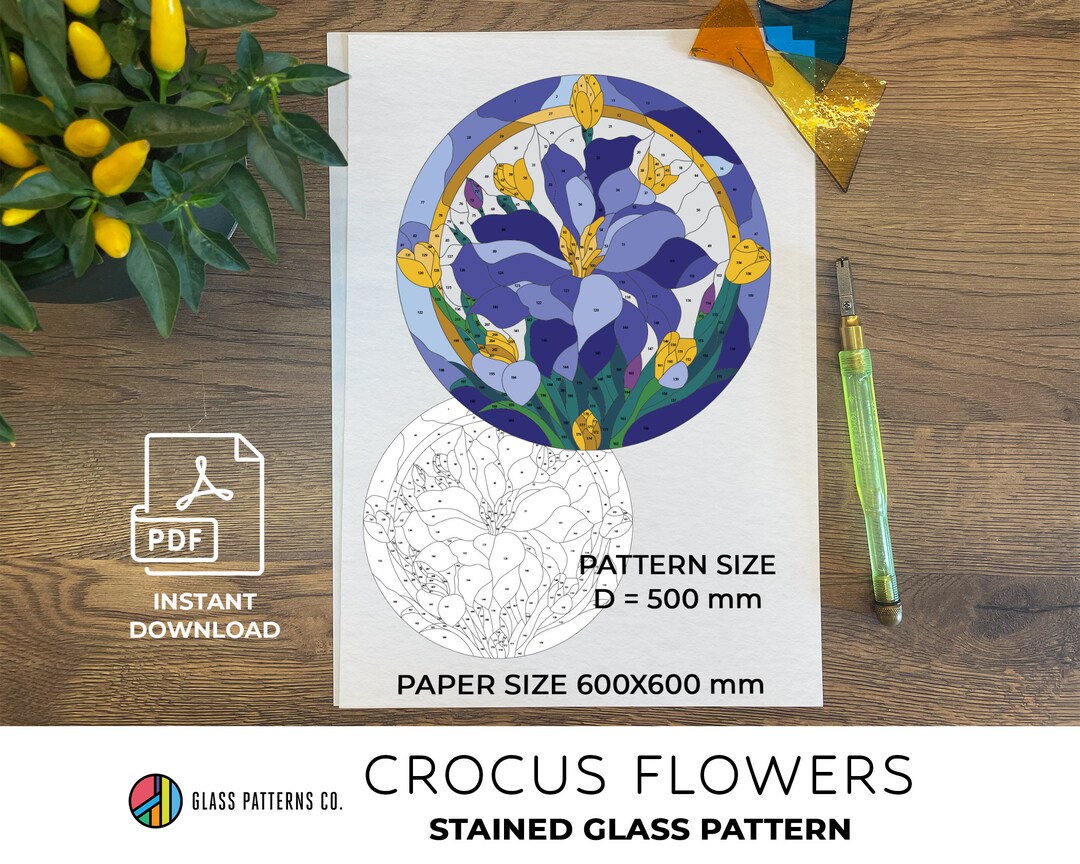 Crocus Stained Glass Pattern | Instant DOWNLOAD | Flower Design | Glass ...
