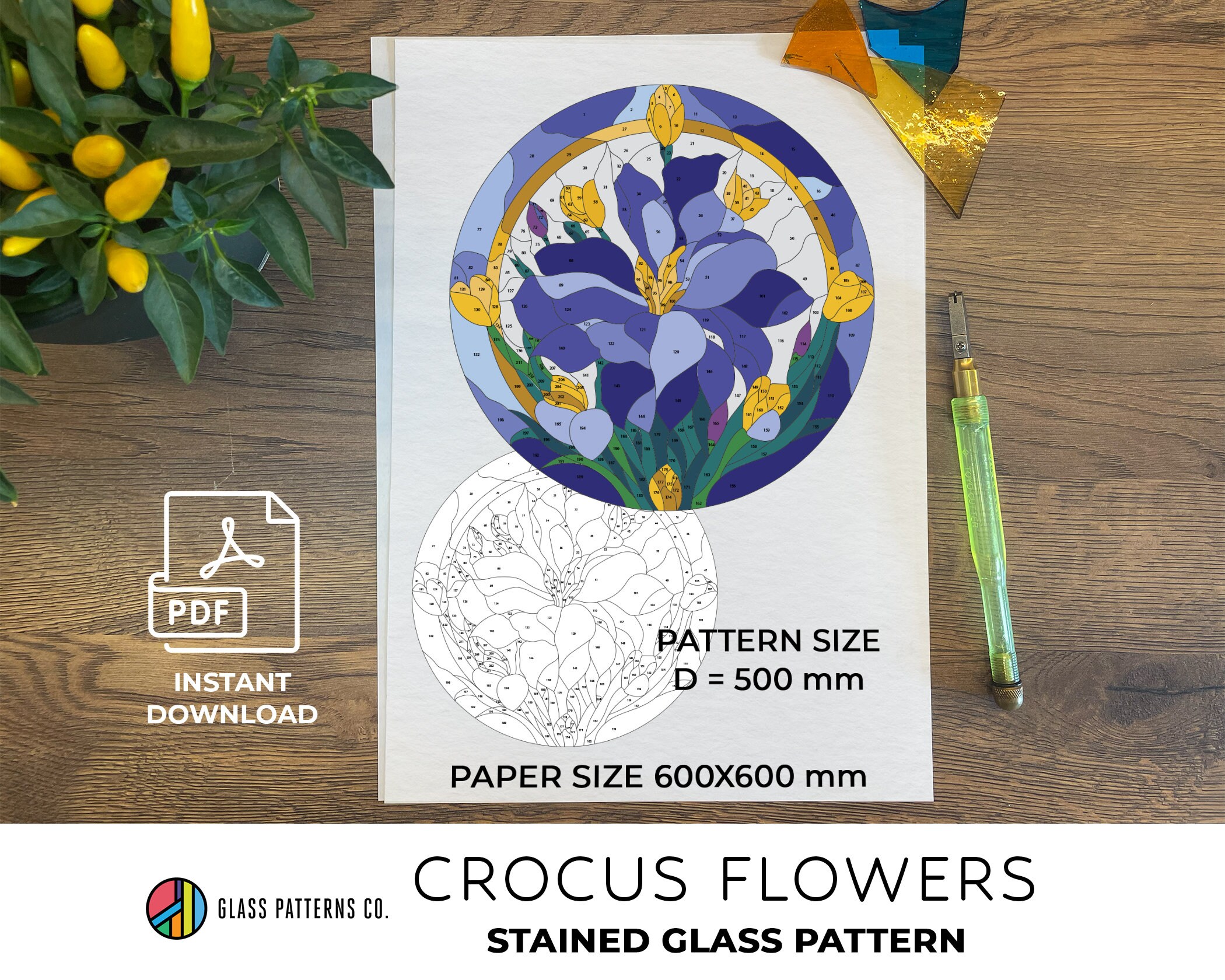 Crocus Stained Glass Pattern | Instant DOWNLOAD | Flower Design | Glass ...