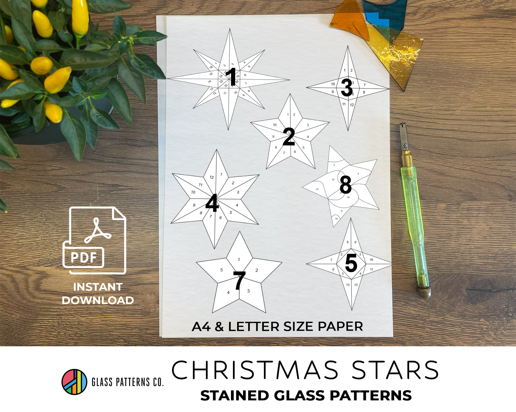 Christmas Stars Patterns Ornament Set DIGITAL DOWNLOAD Stained Glass ...
