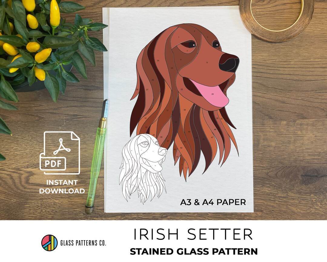 Irish Setter Stained Glass Pattern Animal Design Dog Suncatcher Doggo ...