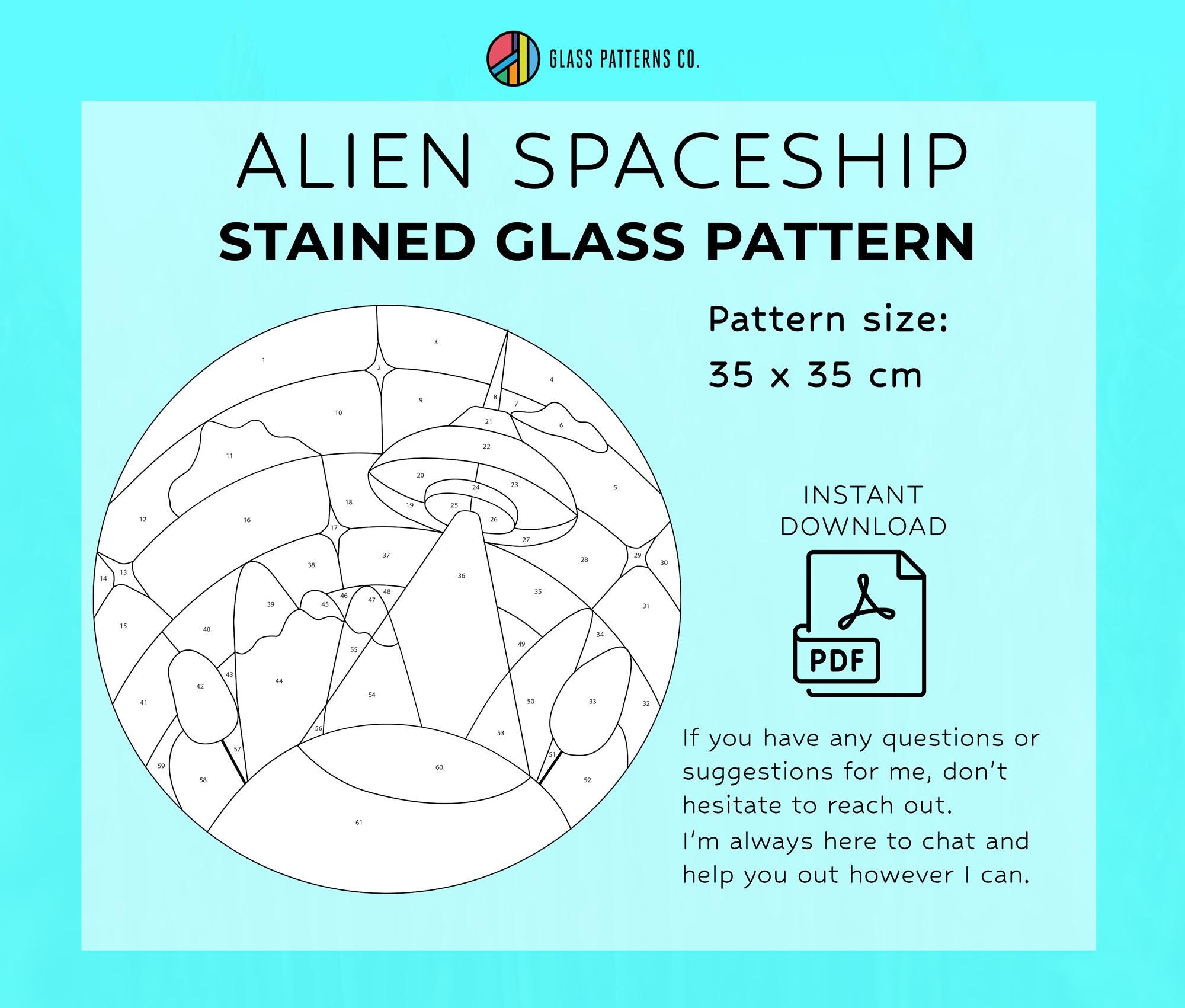 Alien Spaceship Stained Glass Pattern | UFO | DIGITAL Download ...