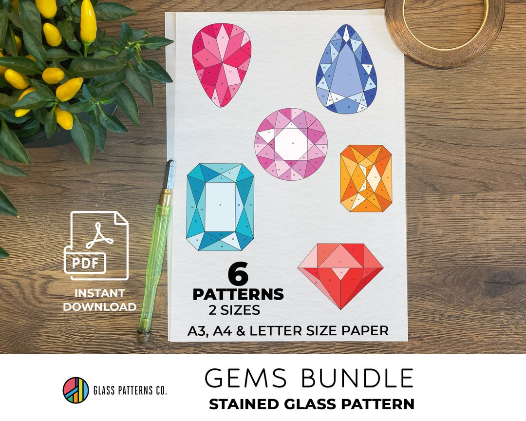 Gems Bundle Stained Glass | 6 Patterns Included | DIGITAL DOWNLOAD ...