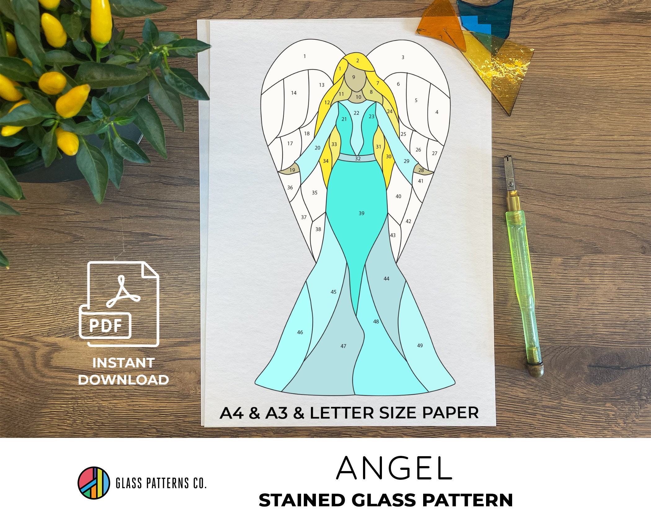 Angel Stained Glass Pattern DIGITAL DOWNLOAD Angel - Etsy