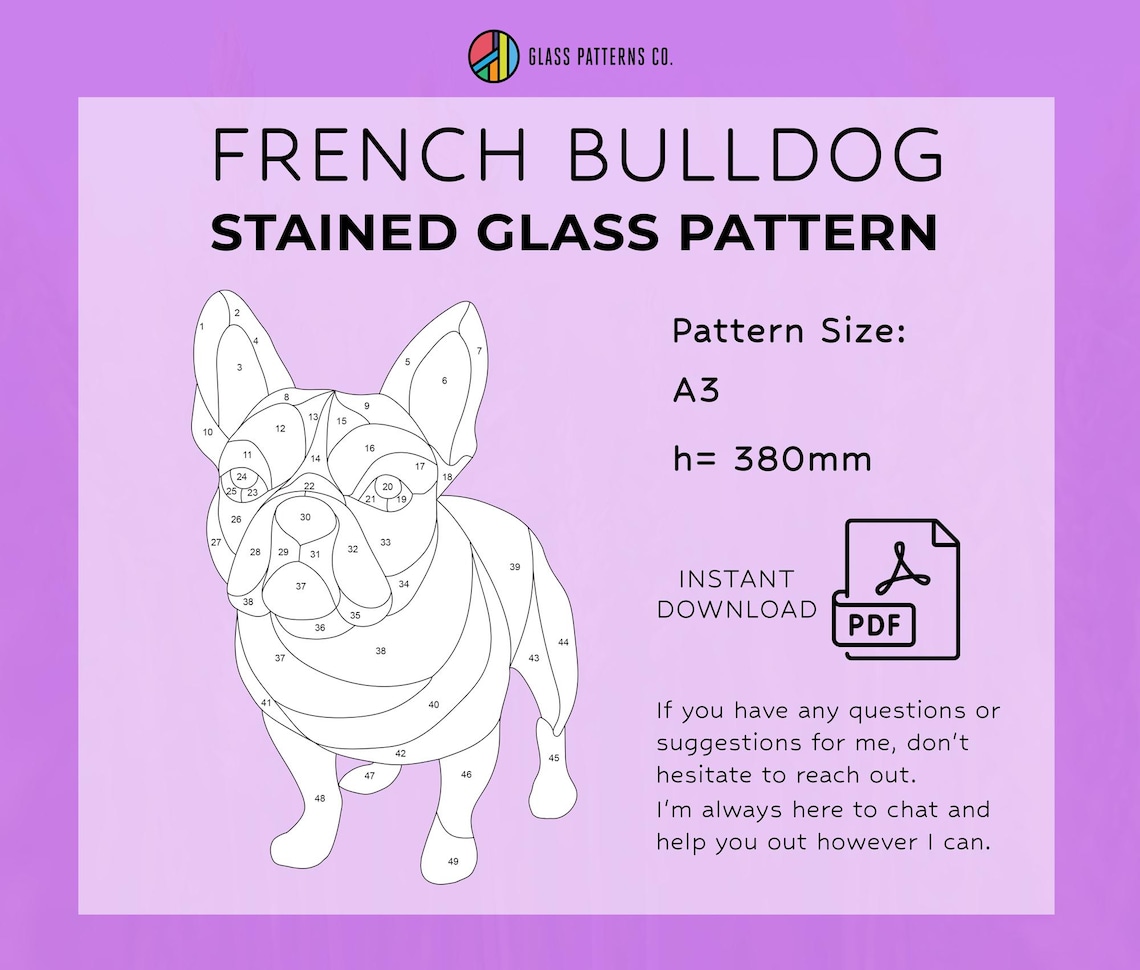 French Bulldog Stained Glass Pattern | Animal Design | Dog Suncatcher ...