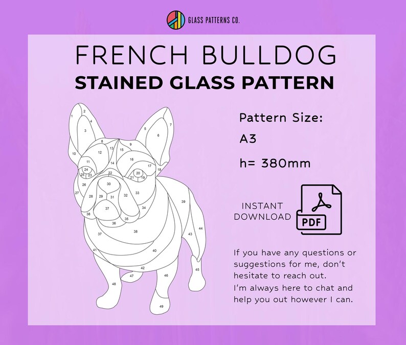 French Bulldog Stained Glass Pattern | Animal Design | Dog Suncatcher ...