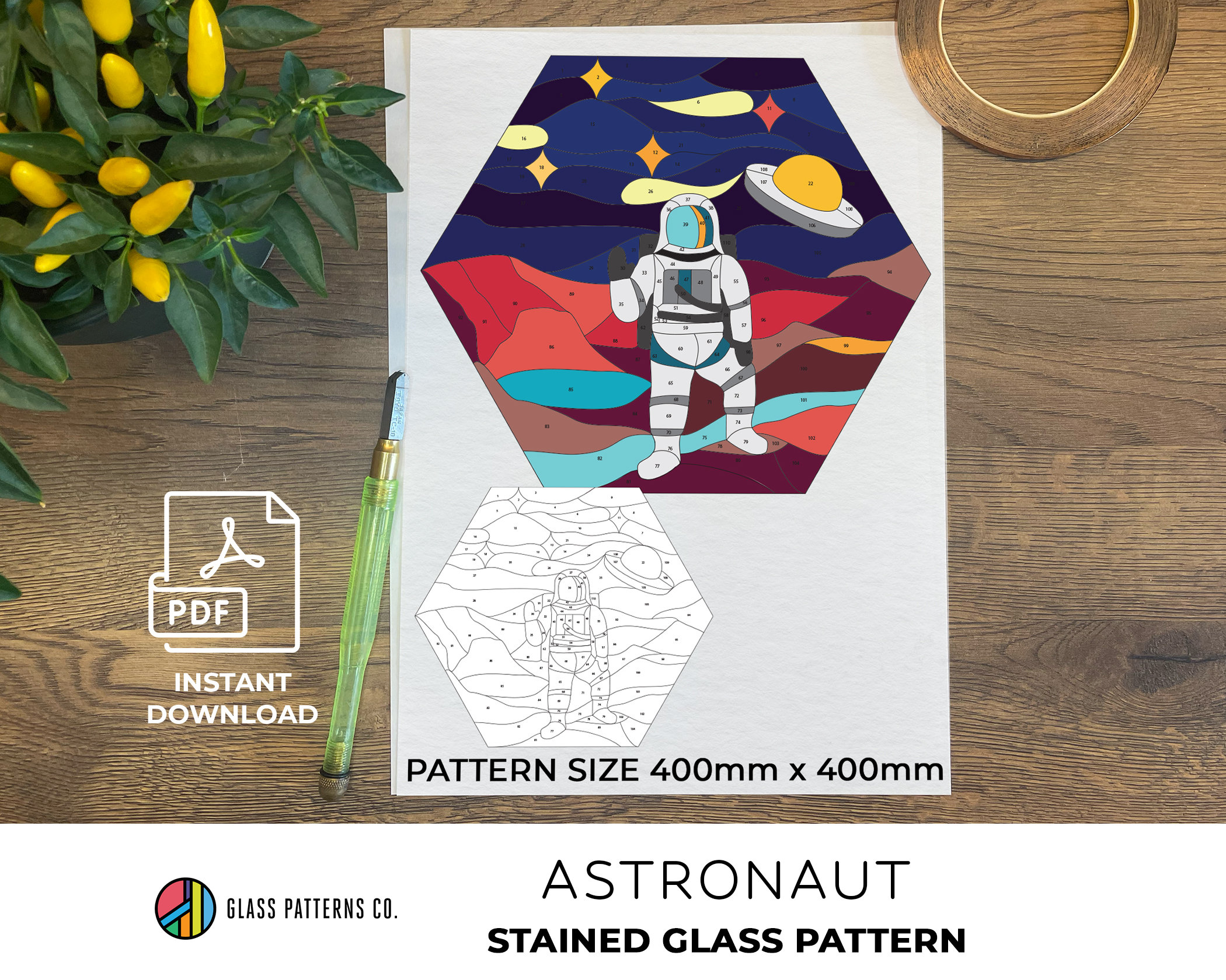 Astronaut Pattern Stained Glass | DIGITAL DOWNLOAD | DIY | Home Decor ...