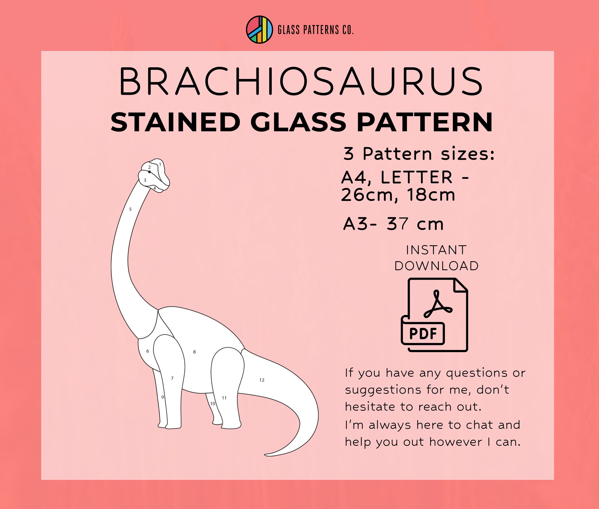 Dinosaur Pattern Stained Glass | DIGITAL DOWNLOAD | Brachiosaurus ...