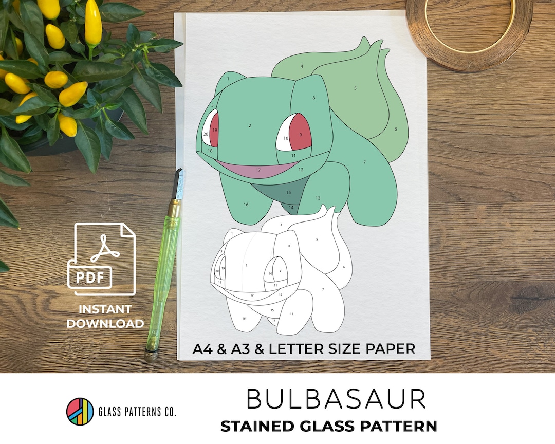 Bulbasaur Pattern Stained Glass DIGITAL DOWNLOAD Pokemon Beginner Pdf ...