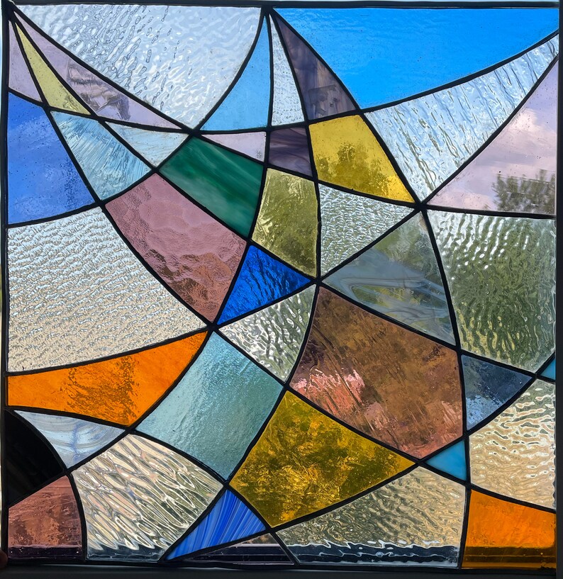 Square Geometric Pattern Stained Glass | Coffee Table Top | Window ...