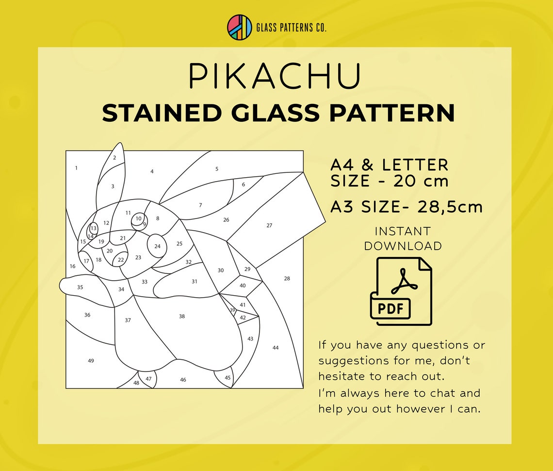 Pikachu Stained Glass Pattern | Pokemon, Beginner (digital Download) - Etsy